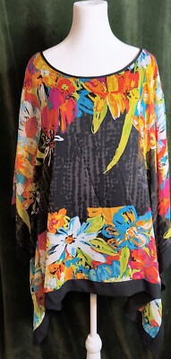 Multiples Womens Sheer Top Size 2X Floral Vibrant Colorful Flutter ...