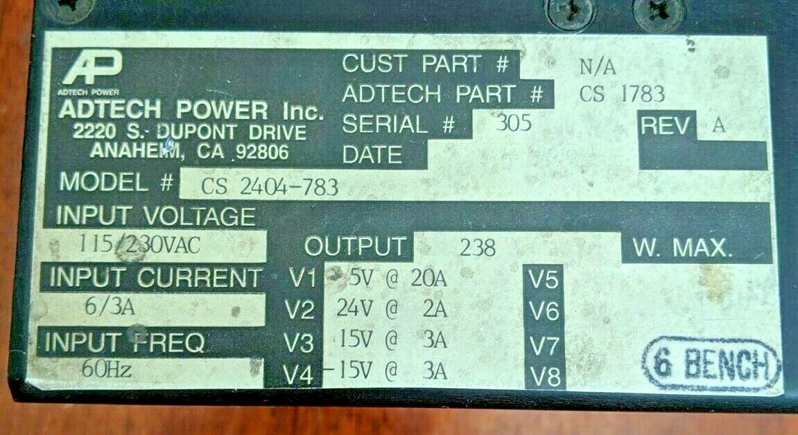 Adtech Power Inc. Model: CS2404-783, Part: CS1783 | eBay