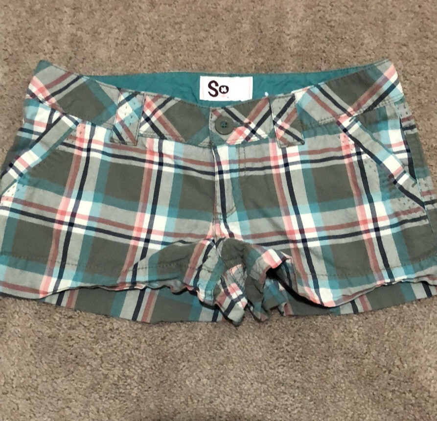 SO Teal Green Coral Plaid Shorts 7 - Gem