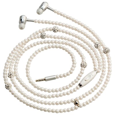 Earphones Headphones Jeweled White Faux Pearl Strings Rhinestone ...