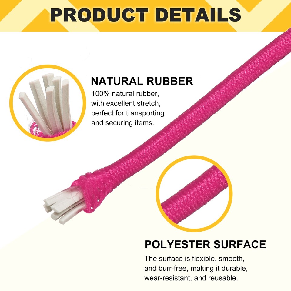 1/8"x32' Elastic Bungee Cord Shock Cords Stretch String Rope Rose Red ...
