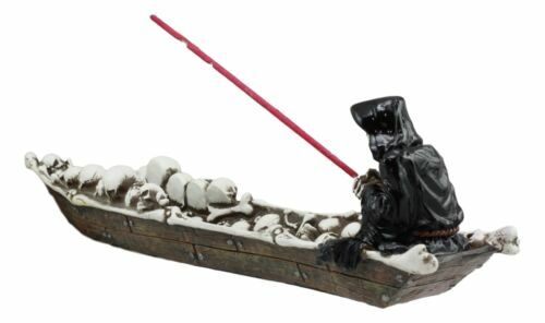Ebros Charon Grim Reaper Fishing On Boat Of Skulls Incense Burner ...