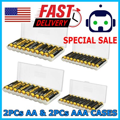 Battery Storage Case Holder Organizer Box For 10 AA AAA Batteries 4 ...
