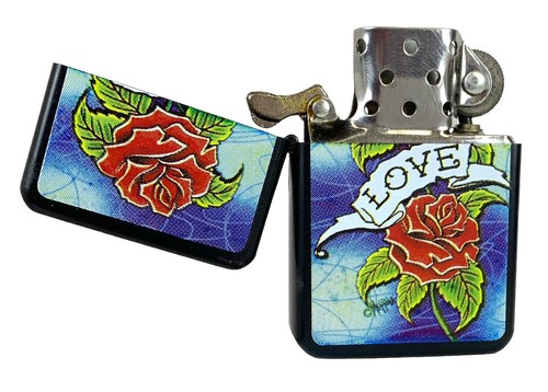 Ed Hardy Love & Red Roses Flip Top Black Oil Lighter Wind Resistant ...