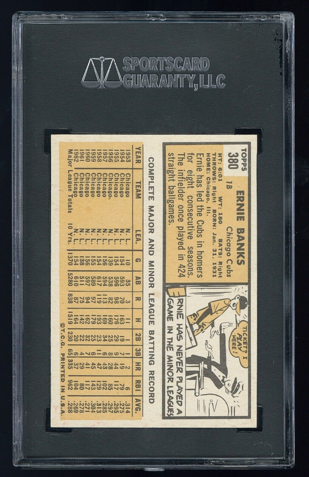 1963 Topps #380 Ernie Banks SGC 86 Centered Best Card You Will Ever See ...