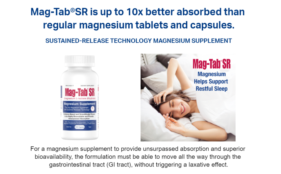 Mag-Tab SR Magnesium L-lactate Dihydrate Supplement Dye Free 60 Count 2 ...