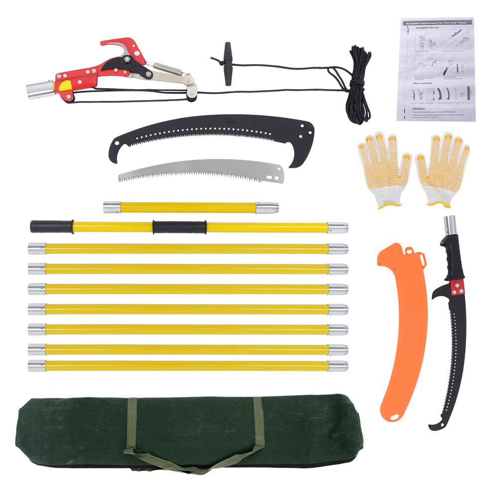 30 Feet Tree Pole Pruner Manual Branch Trimmer, Yellow (New)