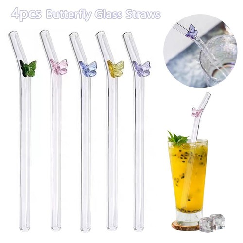 Tool Clear Straws Butterfly Glass Straws Drinking Straw Straight Bend ...