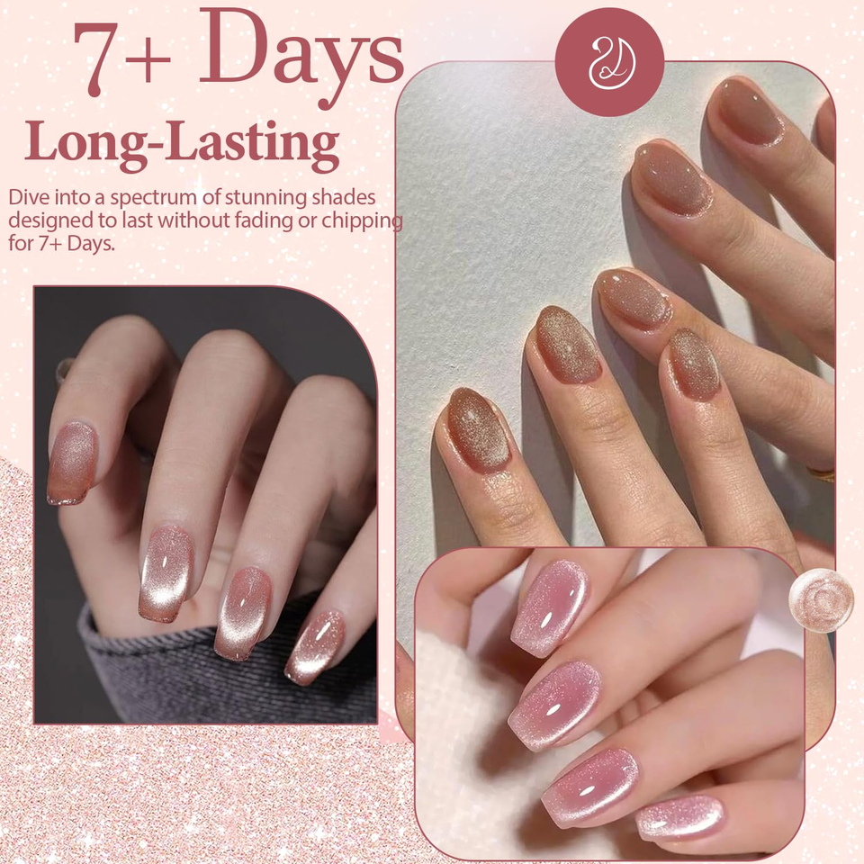 Cat Eye Nail Polish Set, 4 Colors Magnetic Nude Jelly Glitter Quick Air ...