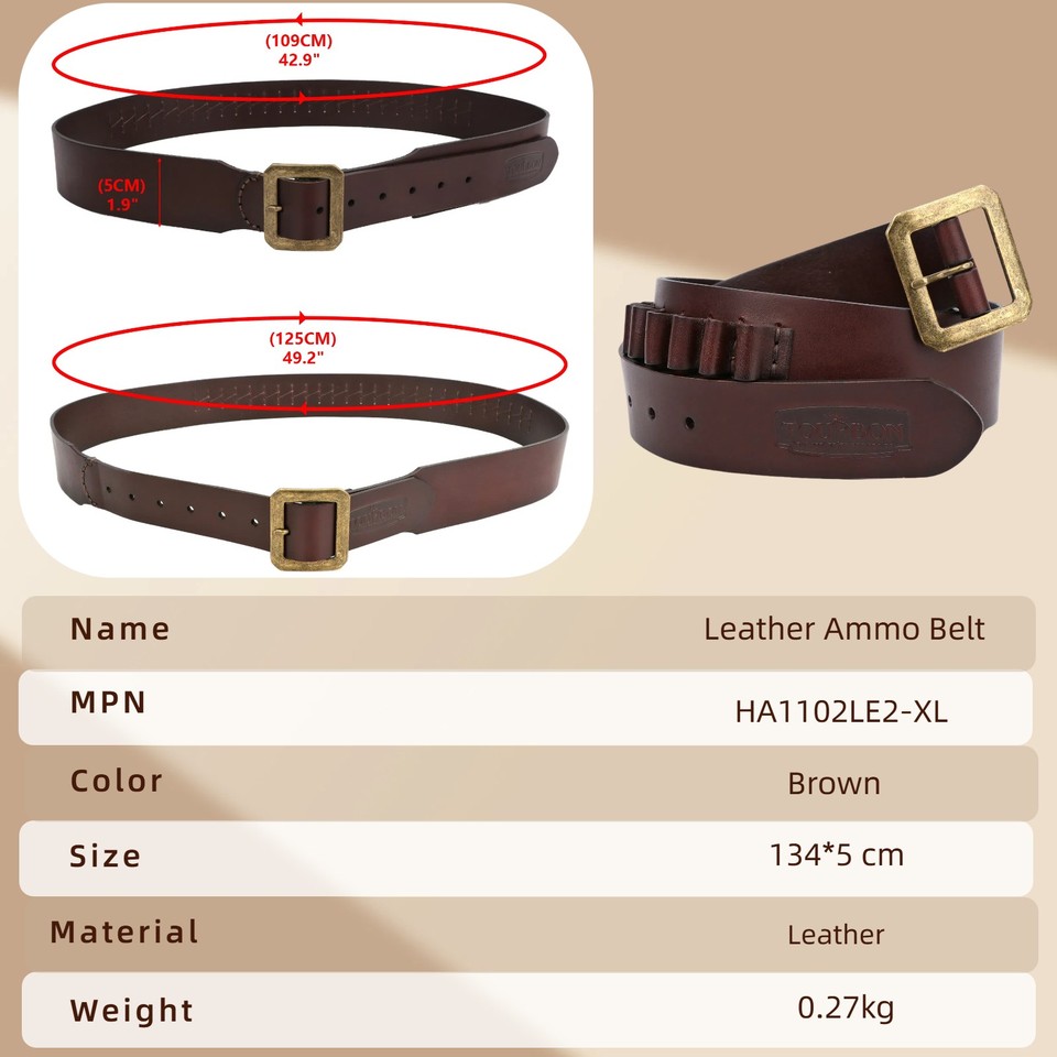 TOURBON Western Gun Belt Leather .44/45Mag Ammo Belt Revolver Holster ...