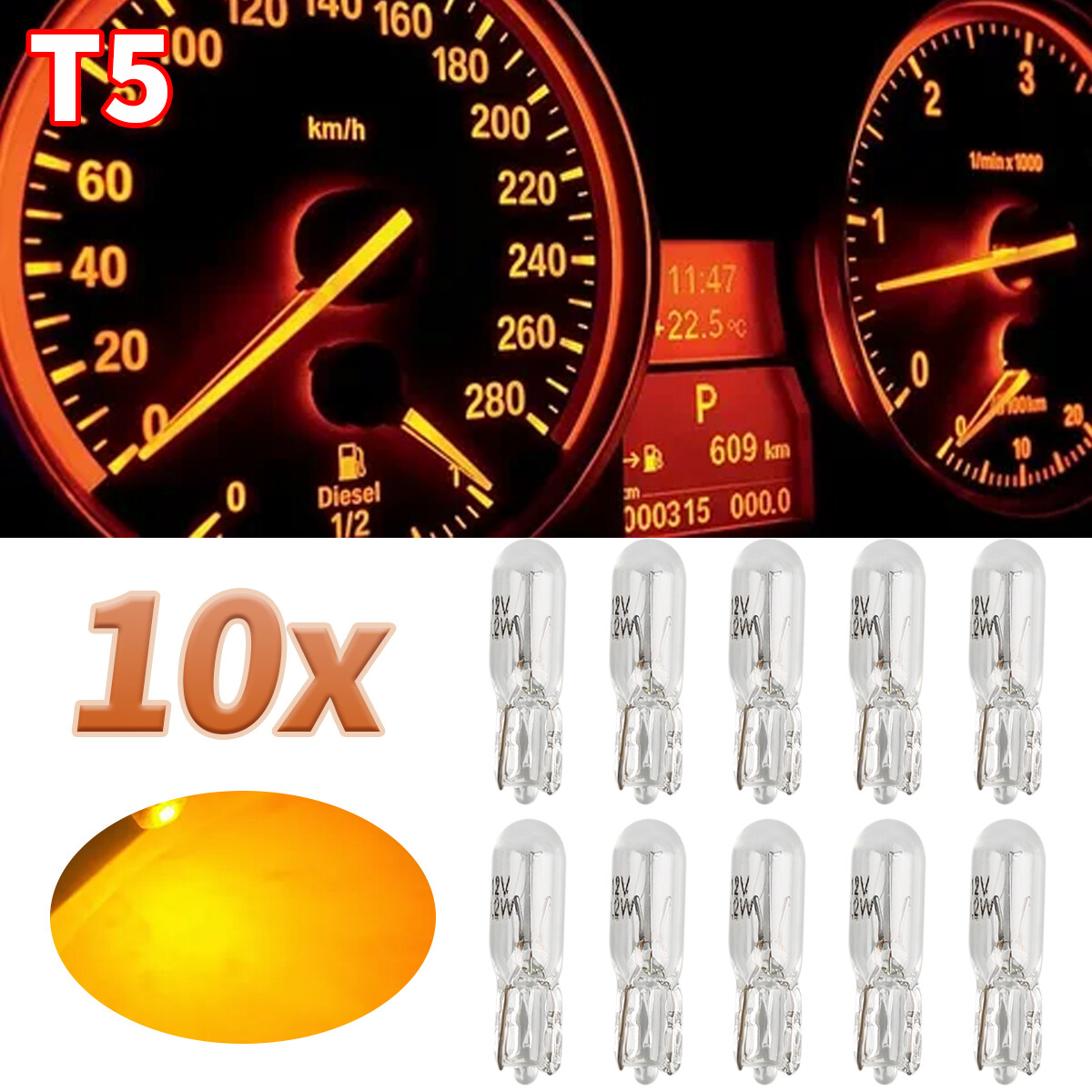 10PCS 286 Dashboard Car Light T5 Minature Bulb Bulbs 12v 1.2w Capless ...