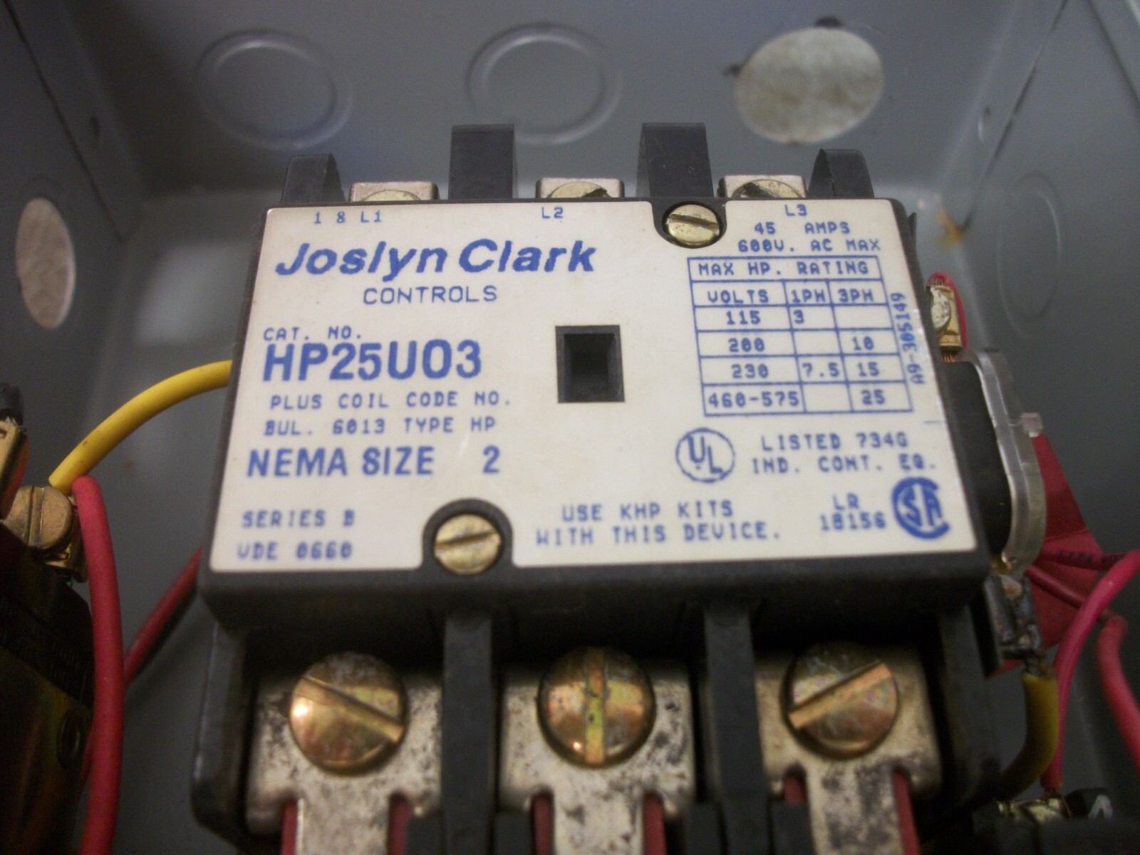Joslyn Clark HP25U03 NEMA Size 2 Starter 25hp @ 460 Volt for sale ...