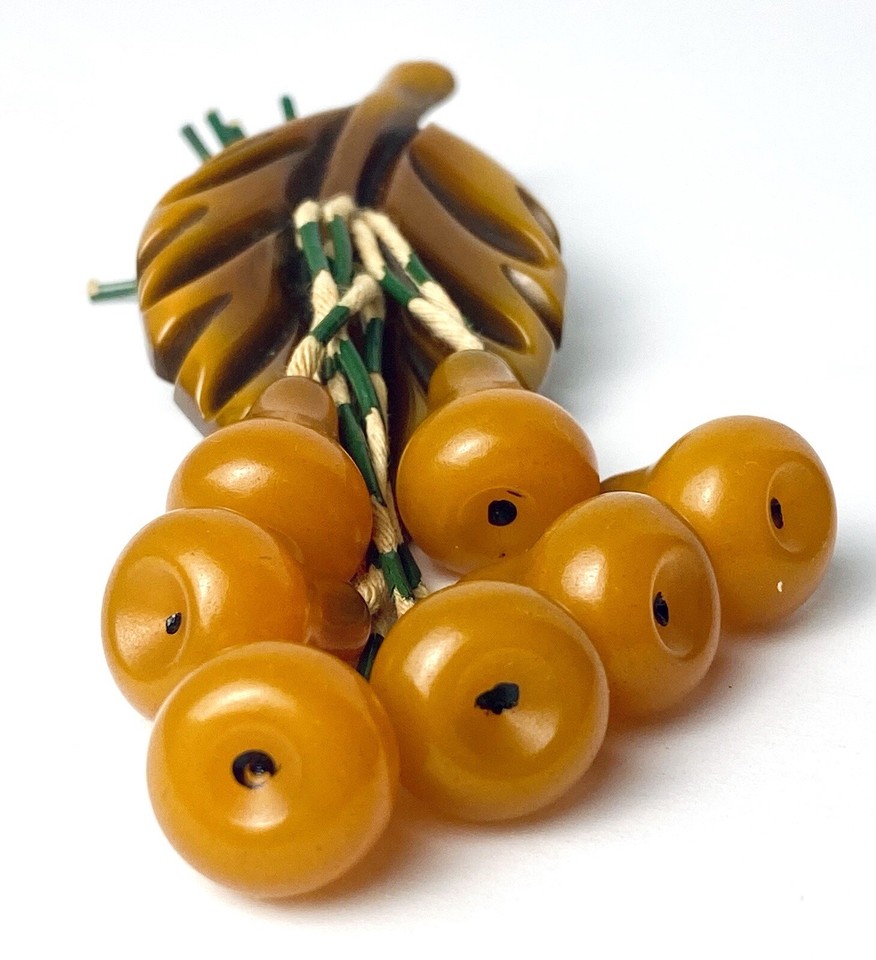 Vintage Bakelite Pear Dangle Leaf Brooch Pin 1940s Wax String Banana ...