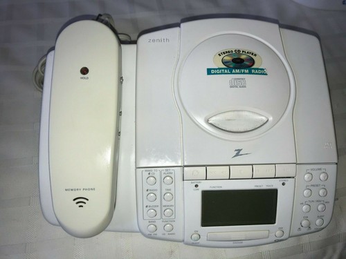 Vintage 1999 ZENITH Z824W CORDED PHONE Alarm Clock AM/FM Radio CD ...