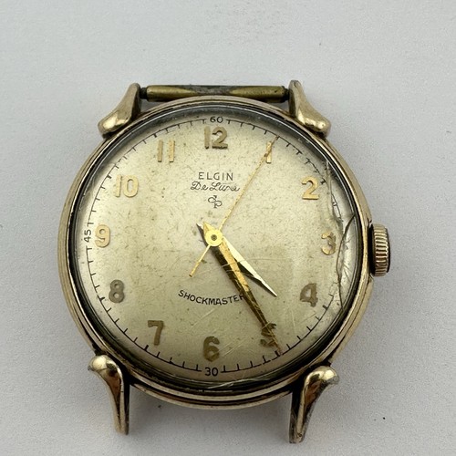 1950s Elgin Deluxe Shock master Mens Vintage Watch Gold Filled Case ...
