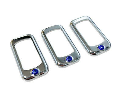 (Set/3) Chrome Rocker Switch Trim Bezel w/ Blue Crystal For Peterbilt ...