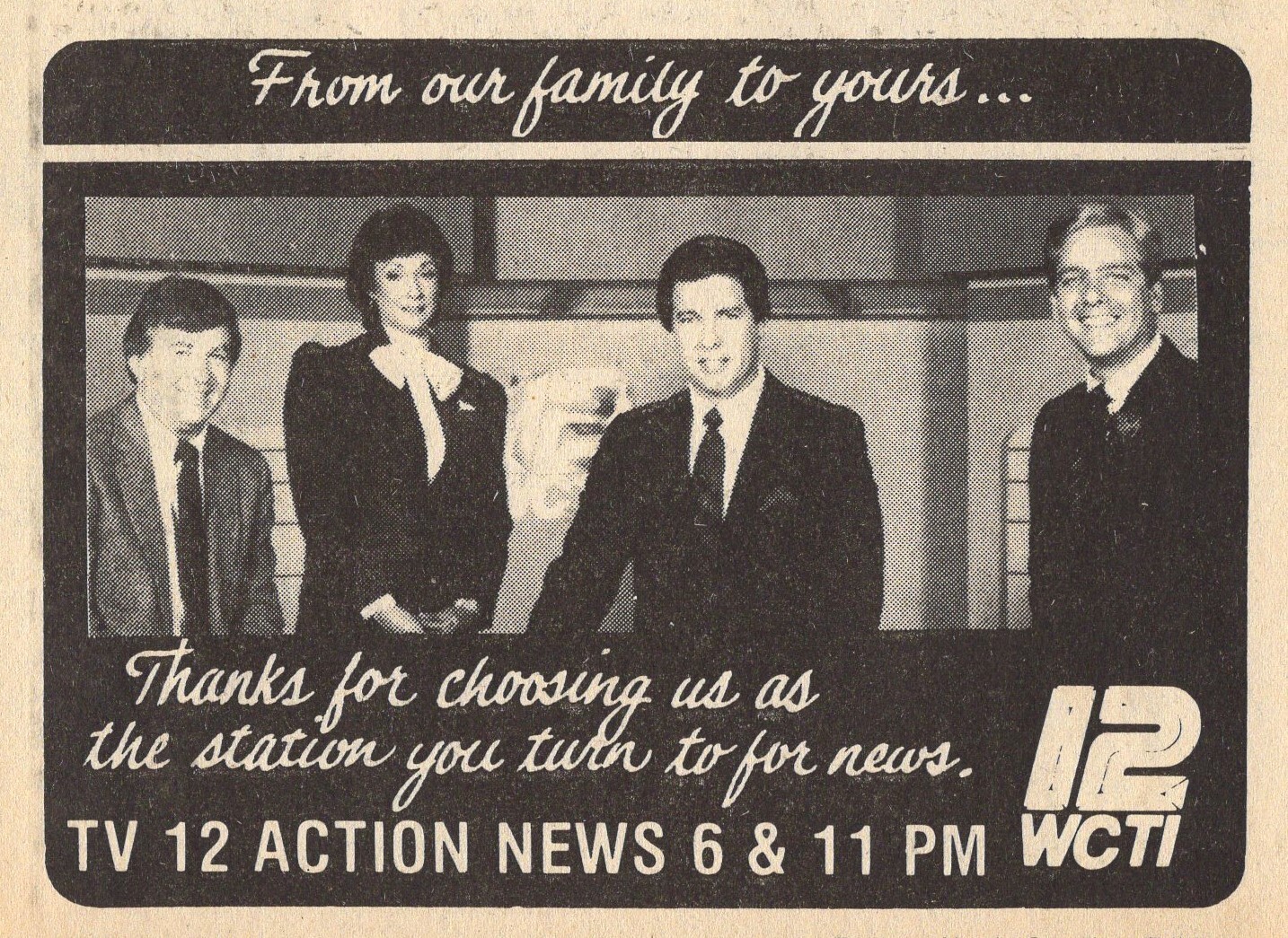1983 WCTI NORTH CAROLINA TV NEWS AD ~ SKIP WATERS JAN BEAN LEE MOORE ...