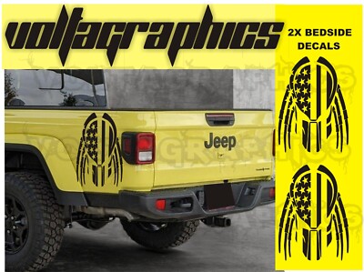 2x Vinyl Bedside decals for Jeep Gladiator 2019-2024 USA Flag Predator ...