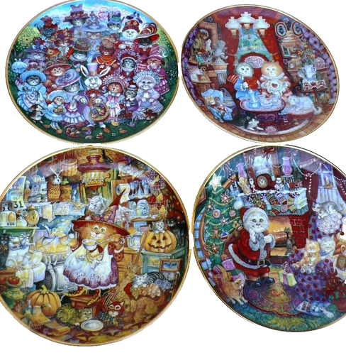 Four Franklin Mint Collectors Plates, Artist Bill Bell, Cat Theme 21cm ...