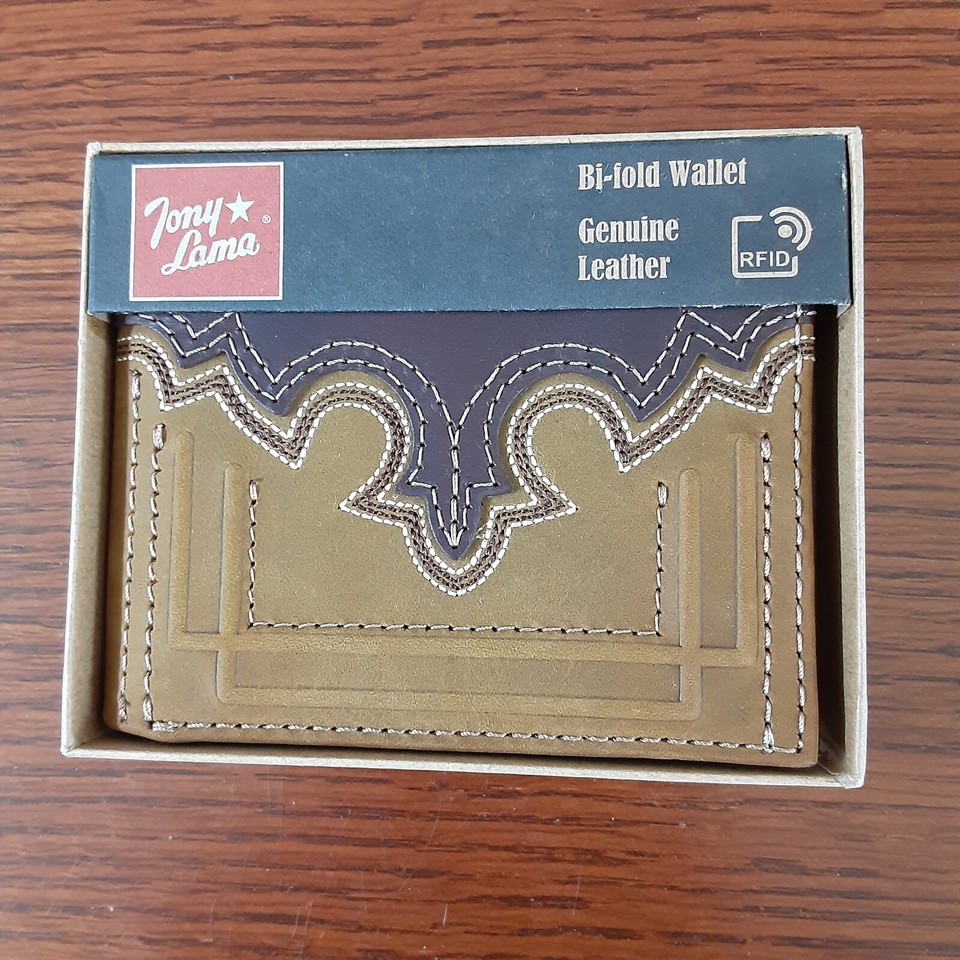 Tony Lama Men's Stitched Tan Brown Cowhide Leather Rodeo Bifold Wallet ...