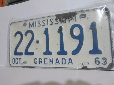1963 MISSISSIPPI LICENSE PLATE CAR TAG GRENADA COUNTY MS, | eBay