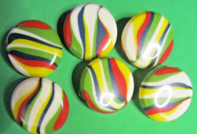 (6)Vtg STREAMLINE MULTI-COLOR UNEVEN STRIPE PLASTIC METAL SHANK BUTTONS ...
