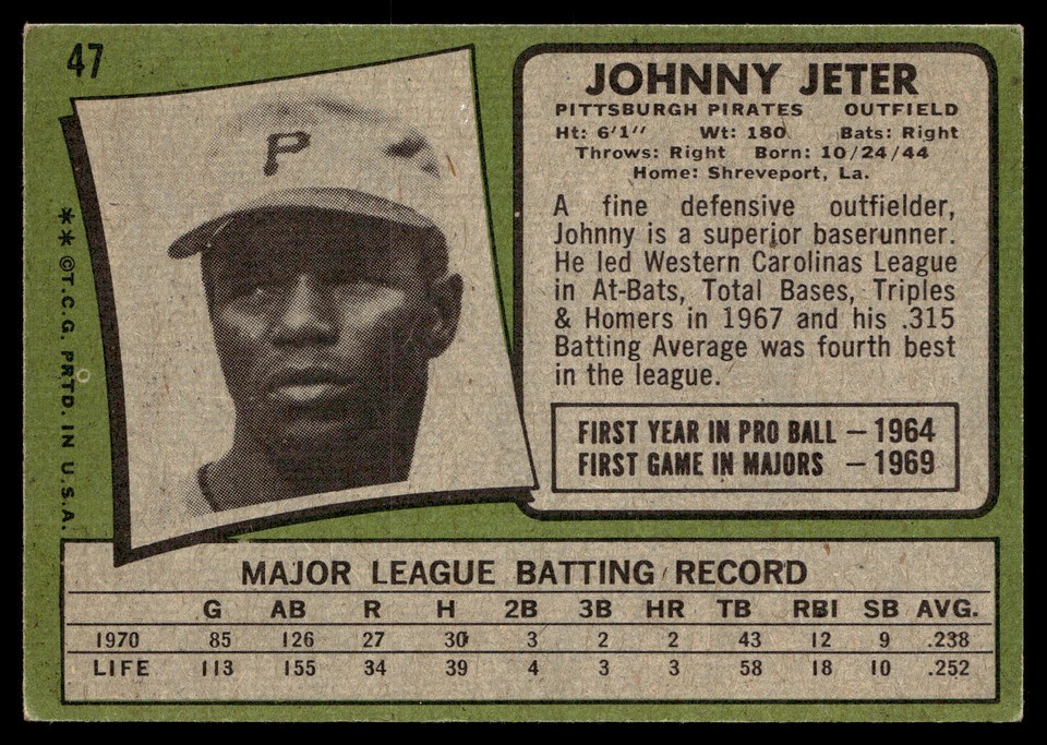 1971 Topps Johnny Jeter #47 Pittsburgh Pirates | eBay