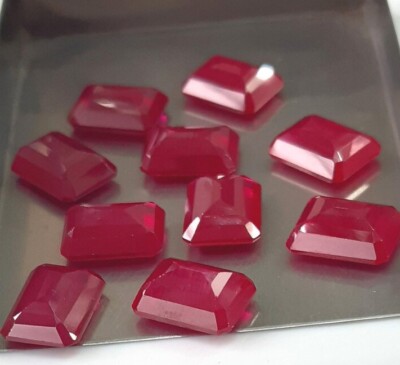 Octagon Ruby Opaque Lab Created Faceted Synthetic Opaque Gemstone 3x4 ...