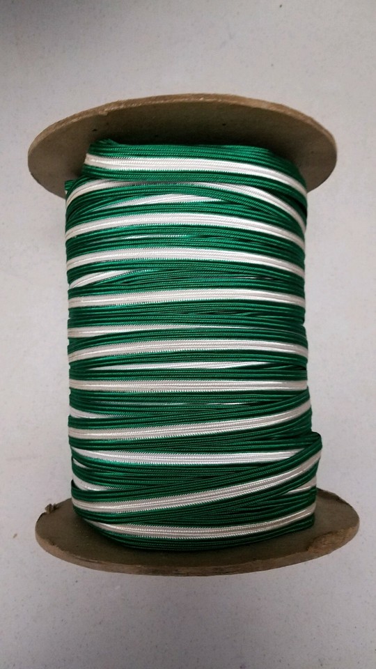 5YARDS/VTG/RICE'S/GRN WHT 1/2in RAYON BRAID FLAT TRIM/HANG LOOP TAPE ...