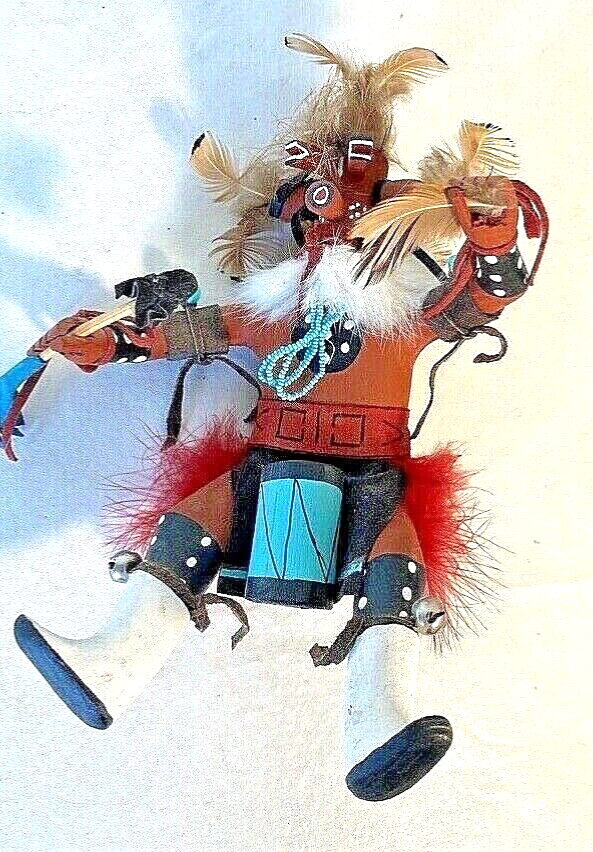 Vintage Hopi Mudhead Kachina Hand Carved Wood Drummer 10" Seated Native ...