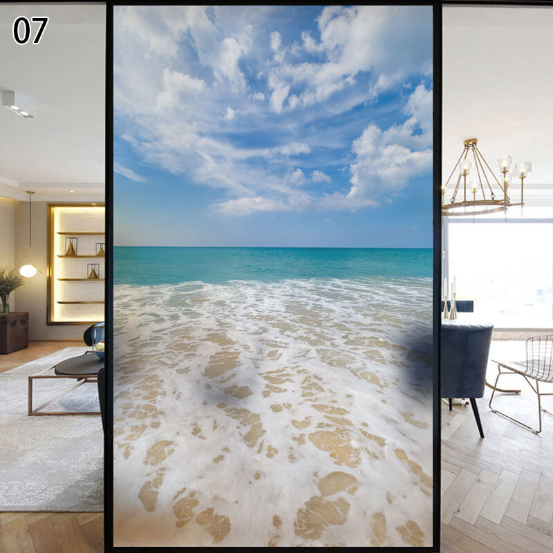 Wave Beach Static Frosted Stained Window Film Flower Glass Sticker ...