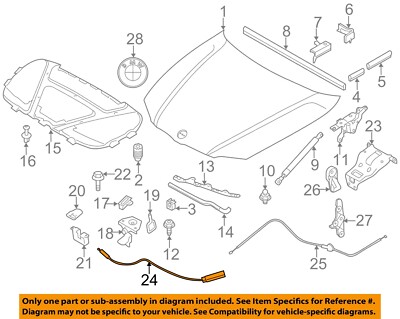 BMW OEM 08-13 1 Series M Hood Hood Components-Release Cable 51237184603 ...