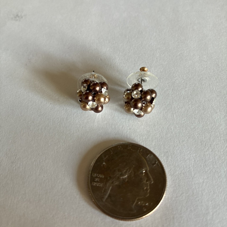 Rhinestone Beads Round Well Made Small Post Earrings | eBay