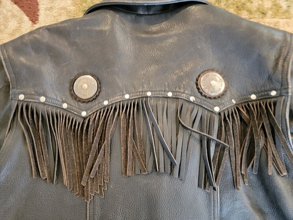 Harley Davidson LARGE Leather Jacket Border Hawk FLST… - Gem