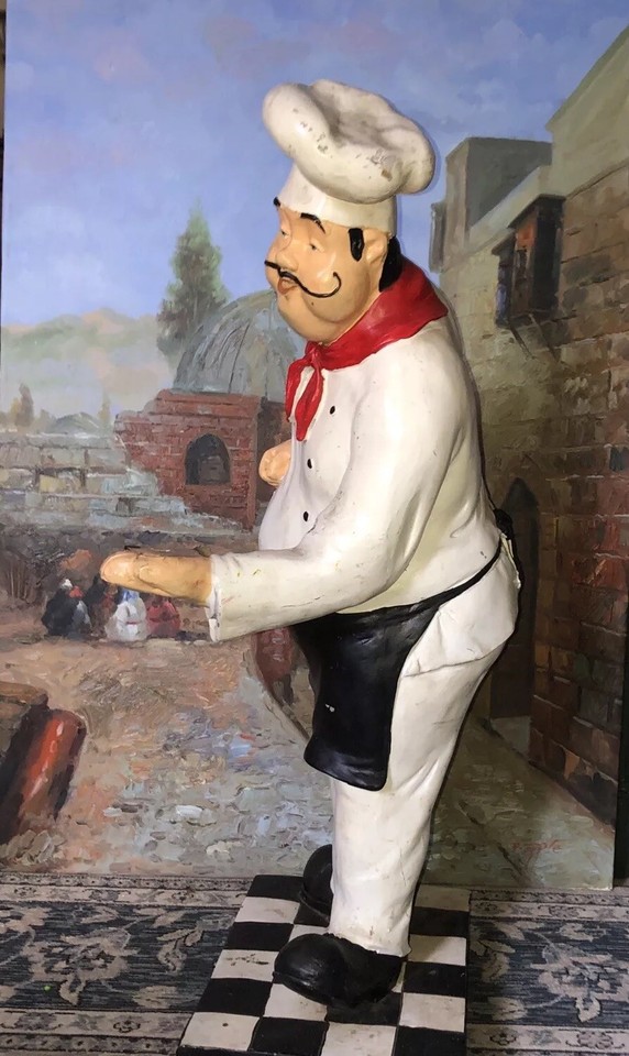 Vtg Italian Chef Waiter Resin Statue Pizza Restaurant Diner Decor 27"H ...