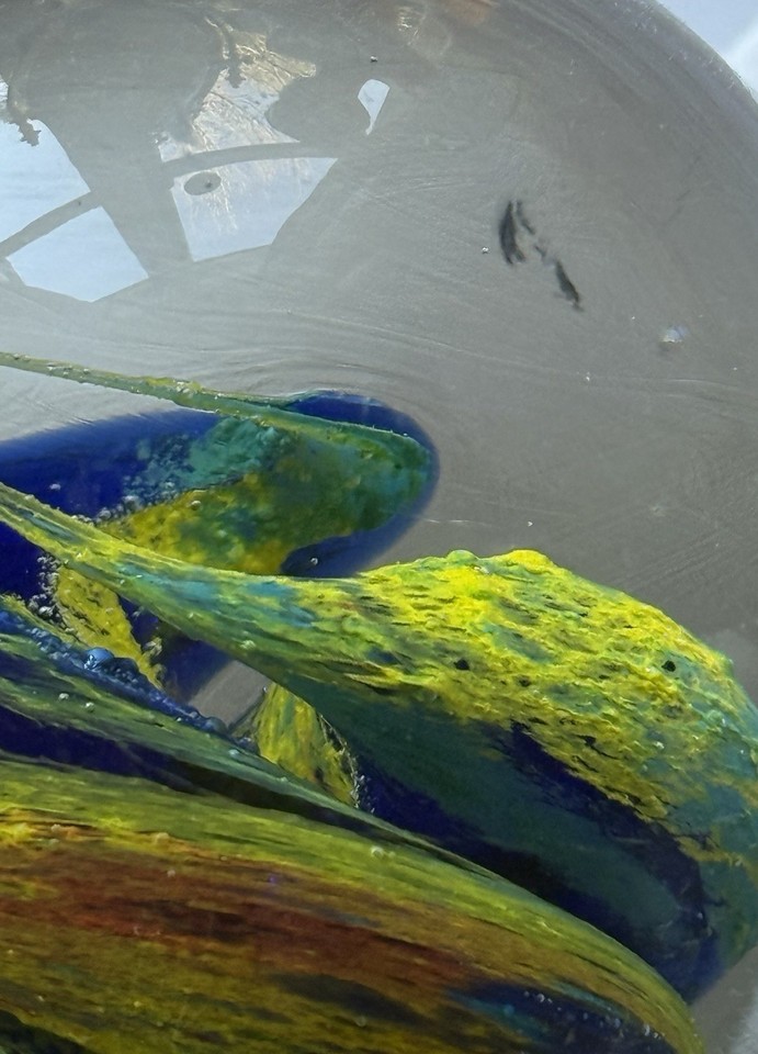 Vintage Art Glass Paperweight Abstract Swirl Blue Green Yellow Studio ...