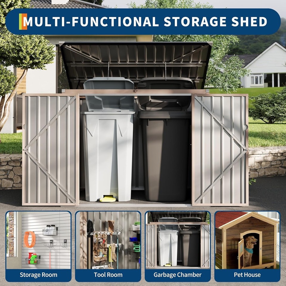 76 CU.FT Capacity Metal Trash Can Storage Shed with Sloping Roof ...