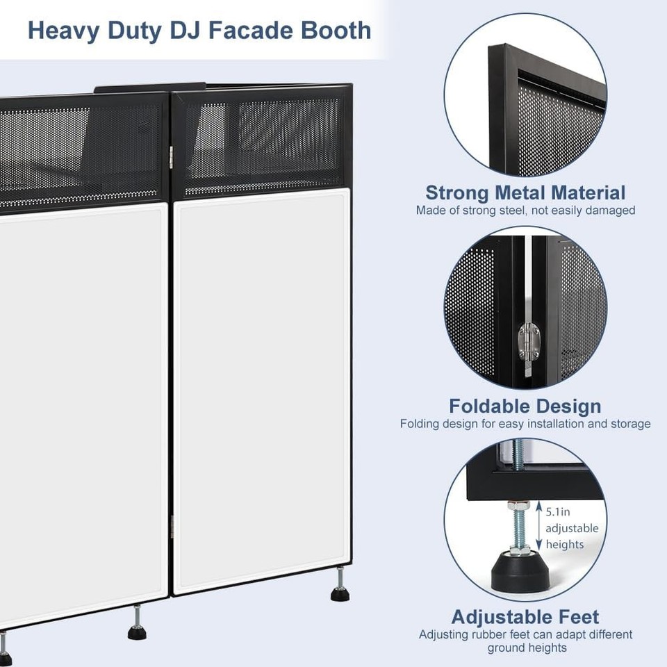 Portable DJ Booth 41"L x 20"W DJ Facade with White & Black Scrim ...