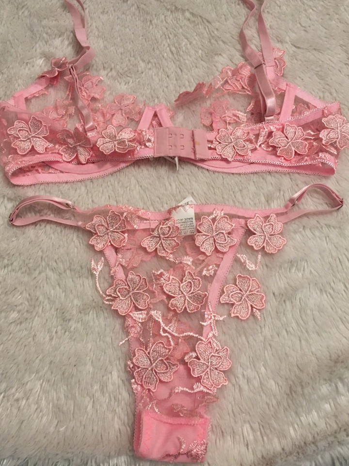 Sexy Sheer BRA PANTY Set 3D Floral EMBROIDERED Mesh Lace Shein ...