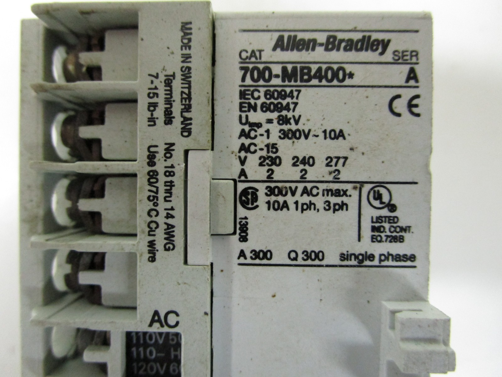 Allen Bradley 700-mb400* 10 Amp Control Relay Mb400 Coil 120v VGC for ...