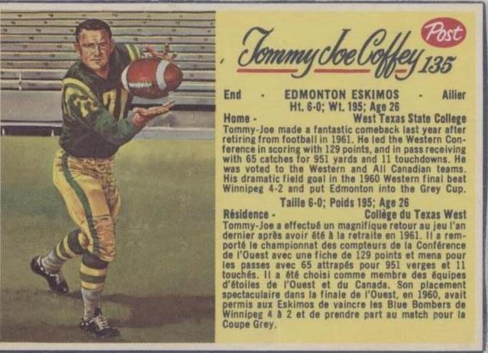 1963 Post CFL - Tom Coffey #135 (RC) for sale online | eBay