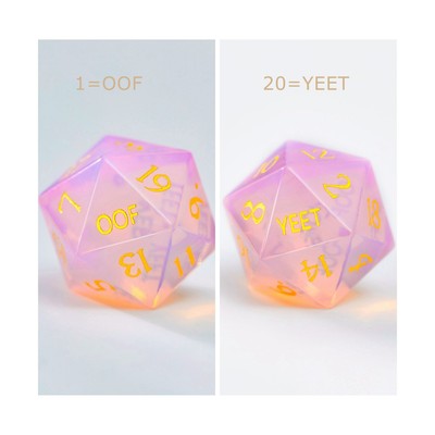 Crystal Maggie Dice d20 Yeet/Oof - Pink Opalite w/Gold New | eBay