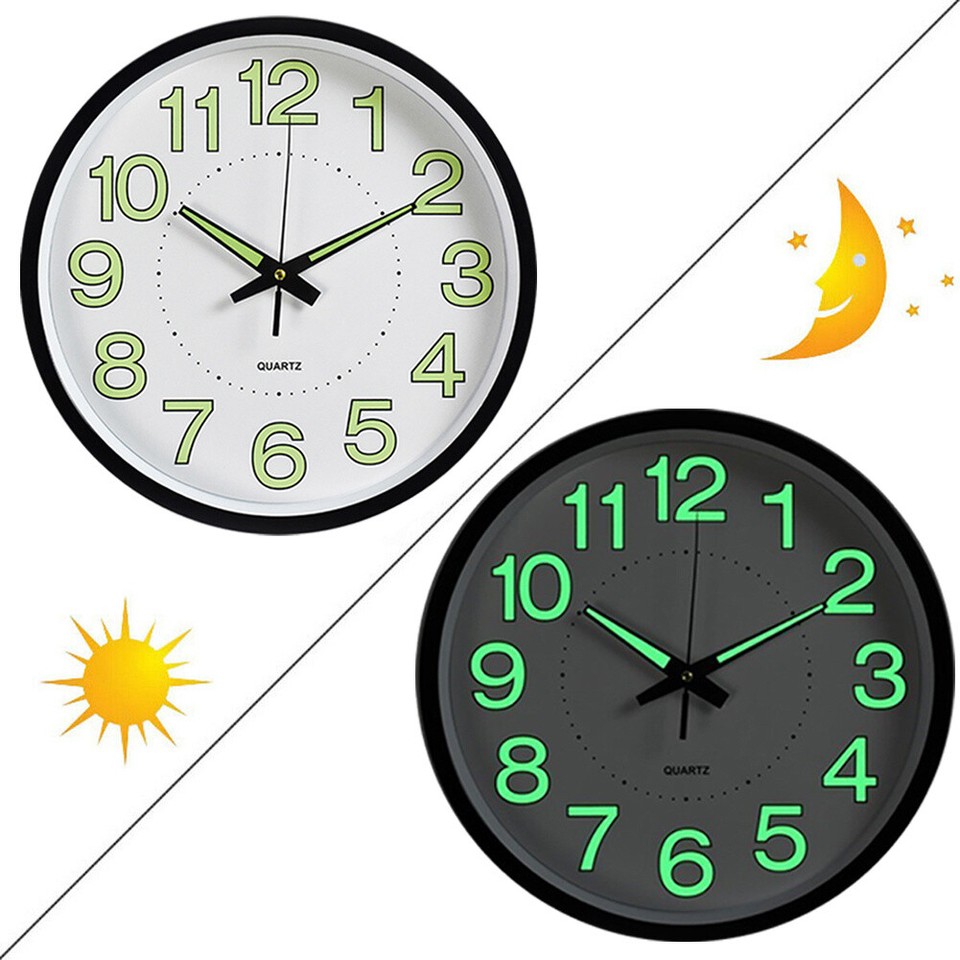 30CM Large Luminous Wall Clocks Glow In The Dark Silent Home Digital ...