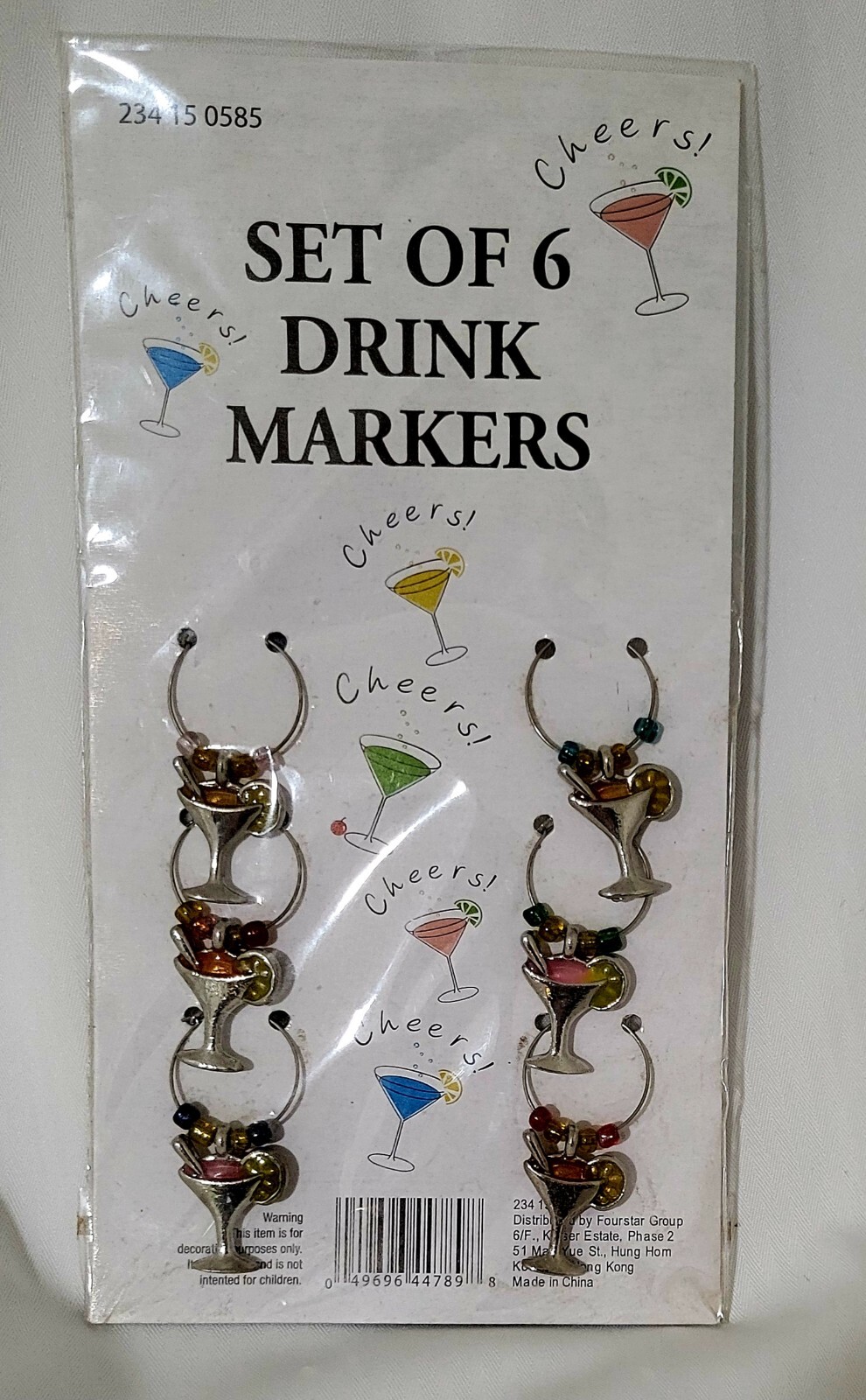 Set of 6 Cheers Martini/Wine/Cocktails Glass Drink Markers/Party Charms ...
