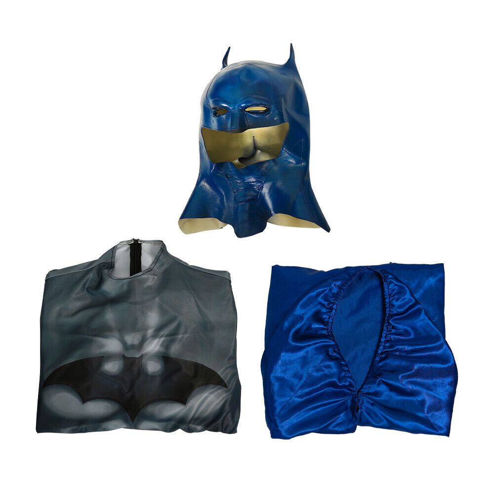 Batman Cosplay Jumpsuit & Blue Cape Bruce Wayne Cowl Superhero Costume ...