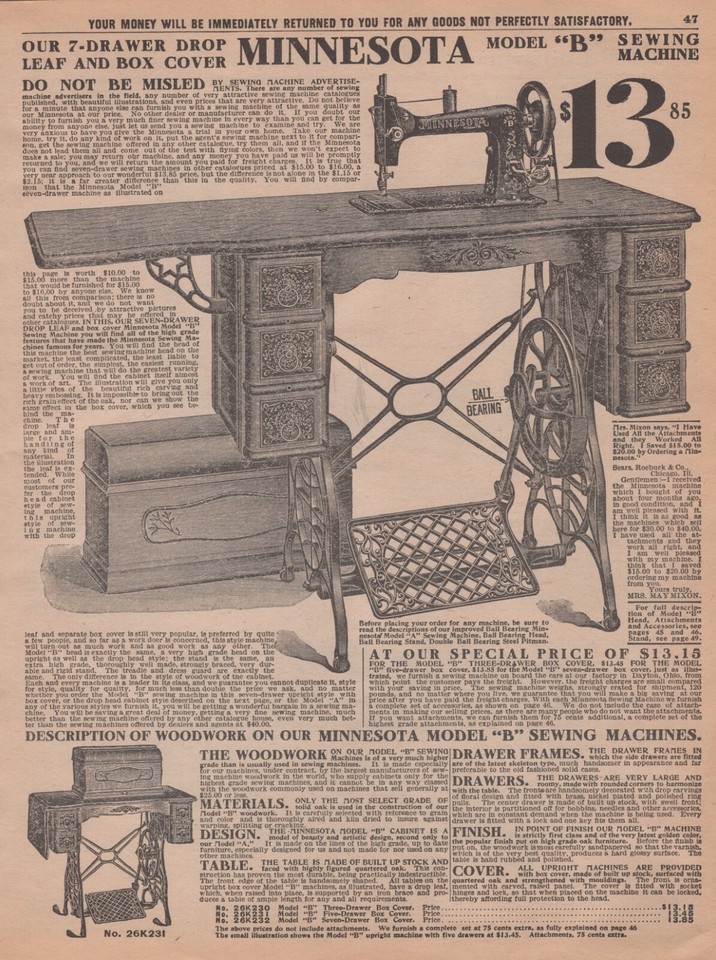 Sears Roebuck Minnesota Sewing Machine Diagram Poster Vintage Adds ...