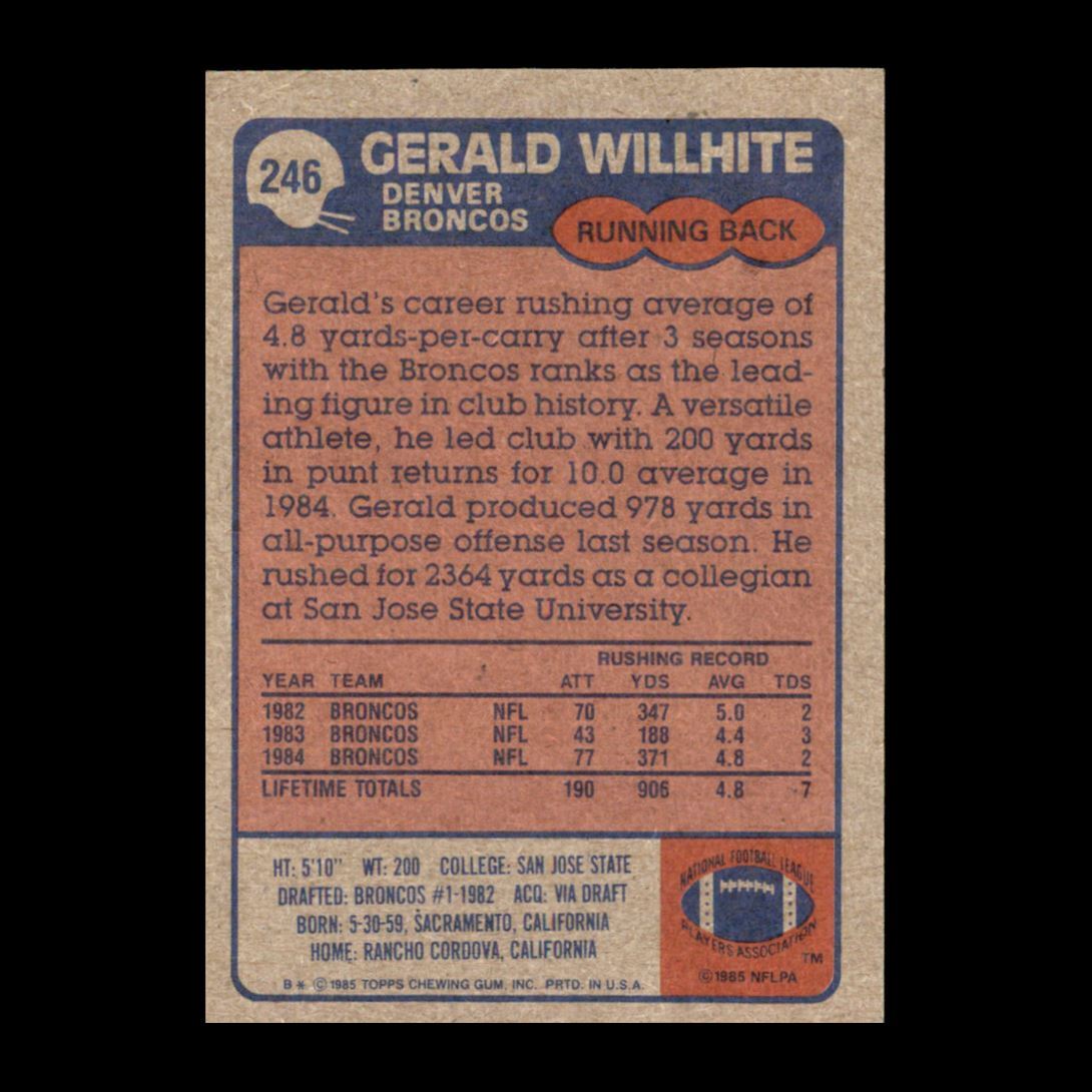 Gerald Willhite 1985 Topps Denver Broncos #246 Set Break Nice Vintage ...