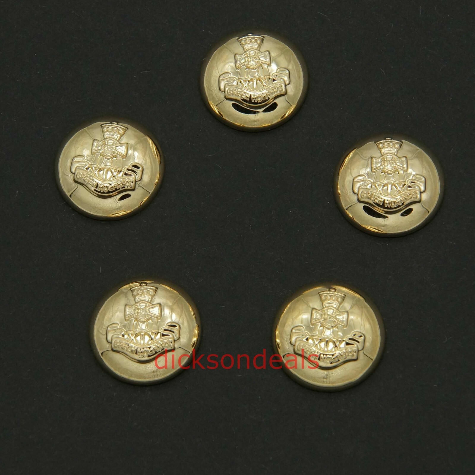 5 Military Buttons Green Howards Gold Coloured Plastic 15mm 18mm 21mm ...