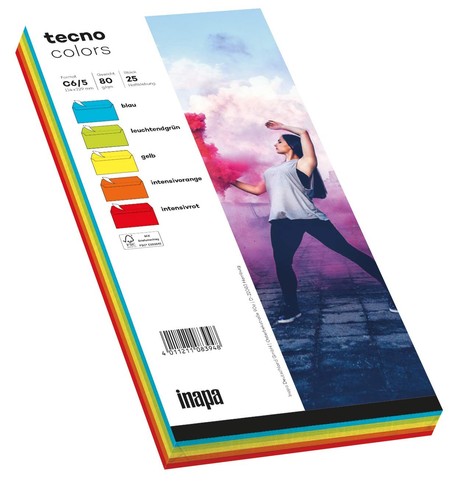 inapa Tecno Colours Envelopes DIN C6/5 (114 x 229), 80 g, Colour Mix ...