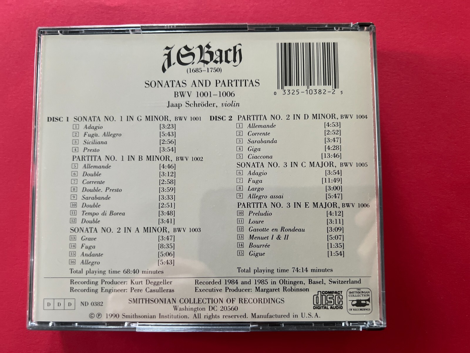 Bach 6 Solo Violin Sonatas, Partitas Jaap Schroder (Excellent Condition ...